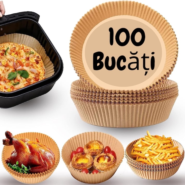 Cumpara Set 100 bucati hartie de copt pentru air fryer, friteuza, Unica ...